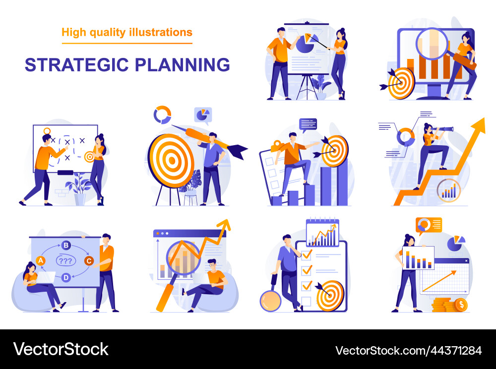 Strategic planning web concept with people scenes Vector Image