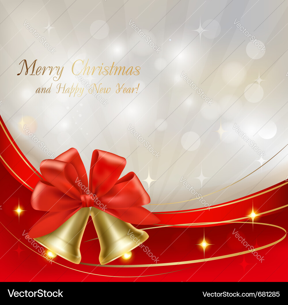 Background with red bow bells and ribbons Vector Image