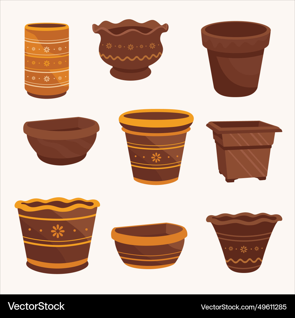 Brown flower pot collection Royalty Free Vector Image
