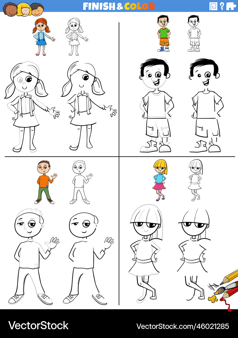 Drawing and coloring worksheets set with children Vector Image