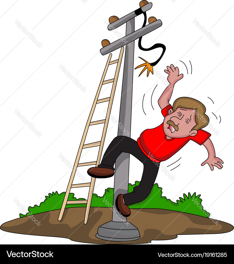 Man falling from ladder after an electric shock Vector Image