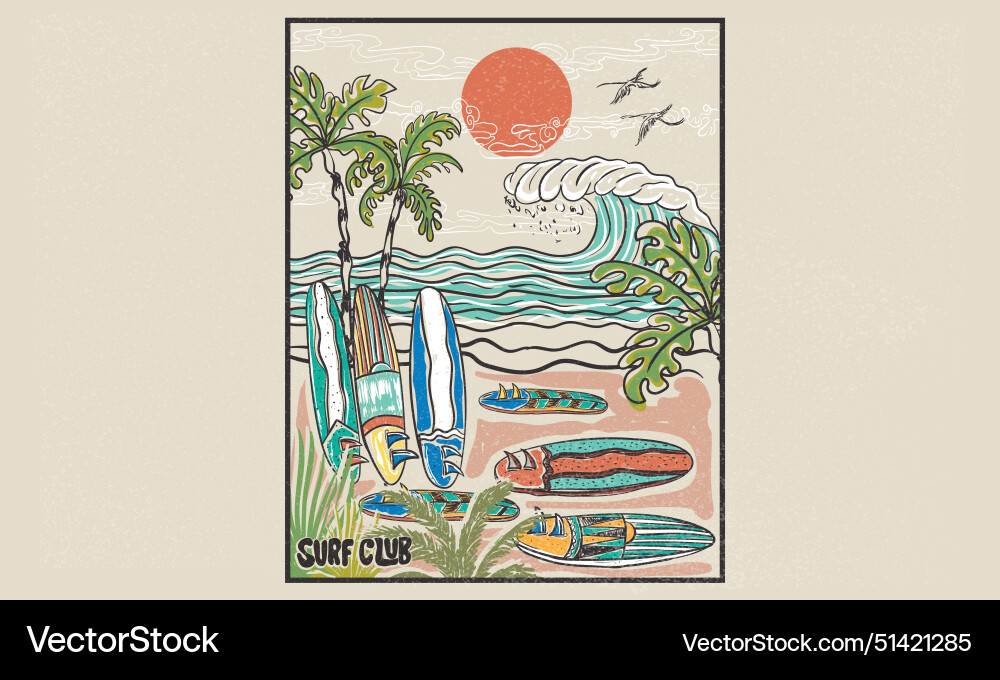 Ocean big wave surf club design Royalty Free Vector Image