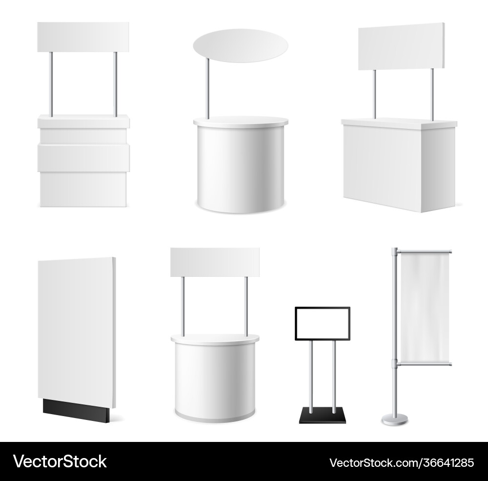 Realistic promotional stands 3d white blank Vector Image