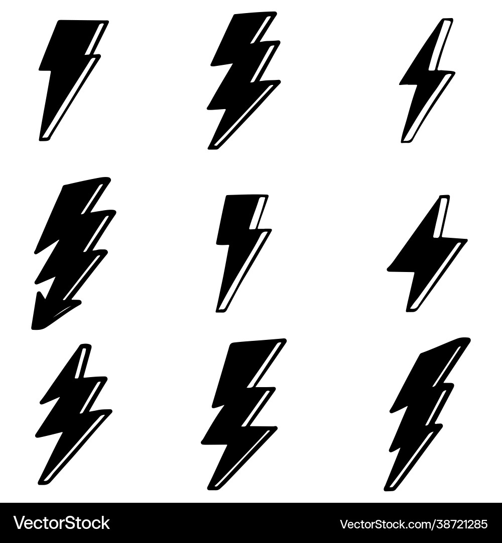 Set hand drawn doodle electric lightning bolt Vector Image