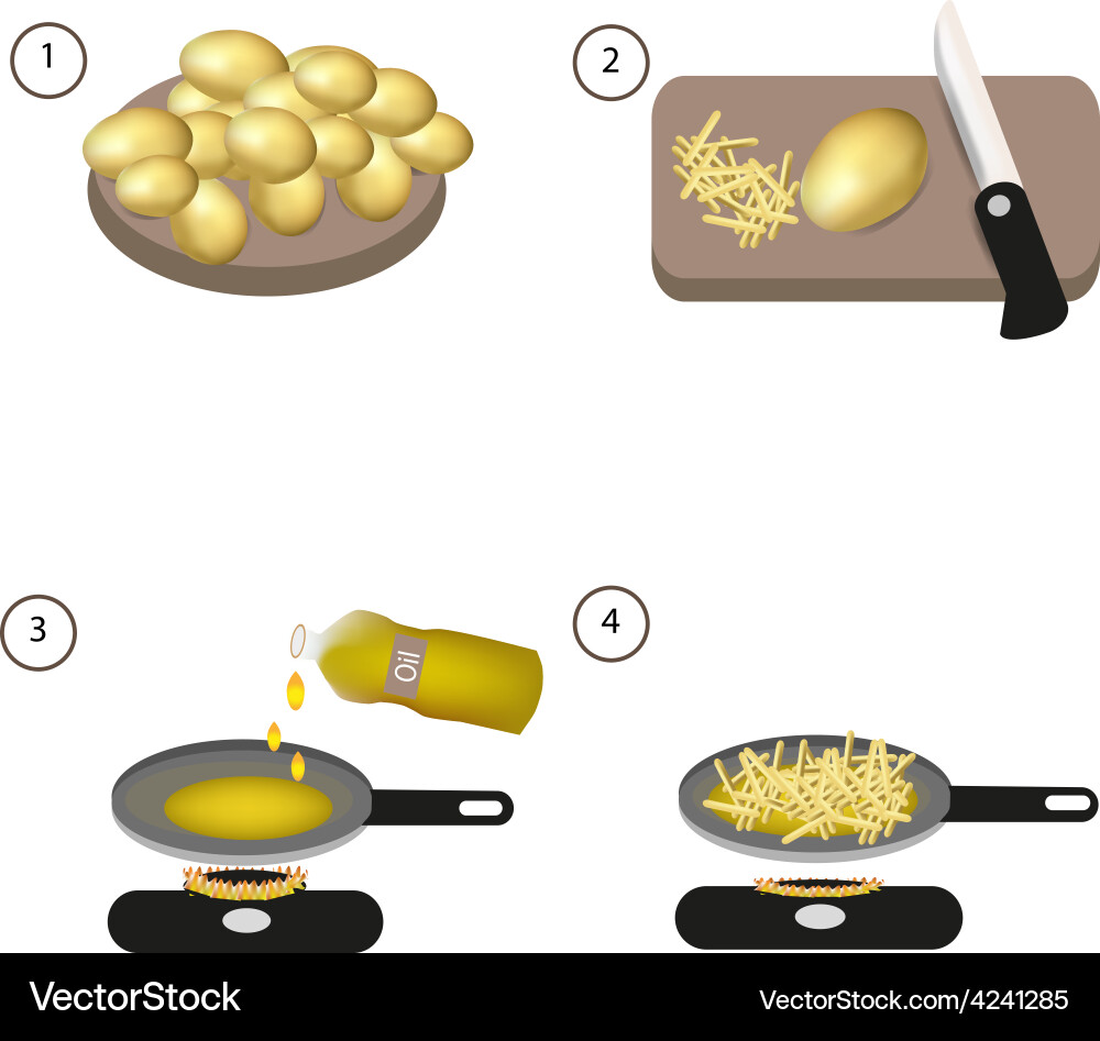 Step by recipe of fried potatoes Royalty Free Vector Image