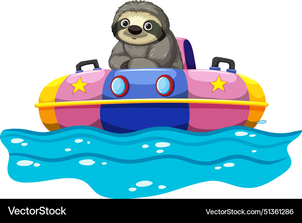 A cheerful sloth riding colorful bumper boat Vector Image