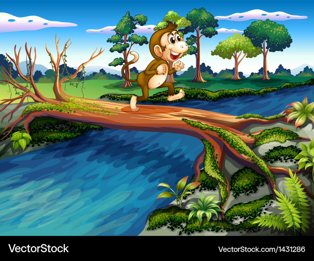 A monkey crossing the river Royalty Free Vector Image