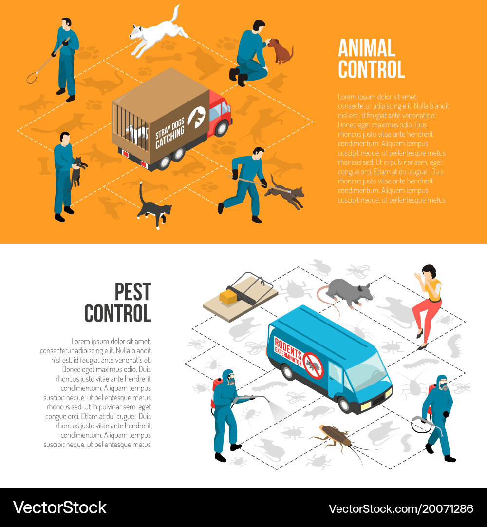 Animal control isometric horizontal banners Vector Image