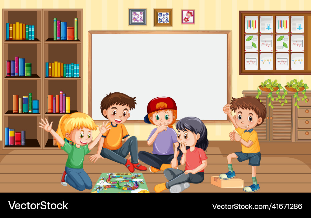 Children playing boardgame in the room Royalty Free Vector
