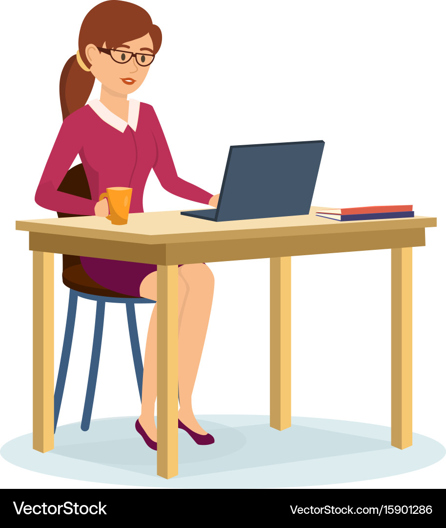 Girl working at computer in the cabinet Royalty Free Vector