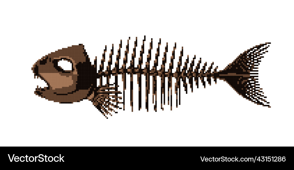 Pixelated fish skeleton pixel art 3d isolated Vector Image
