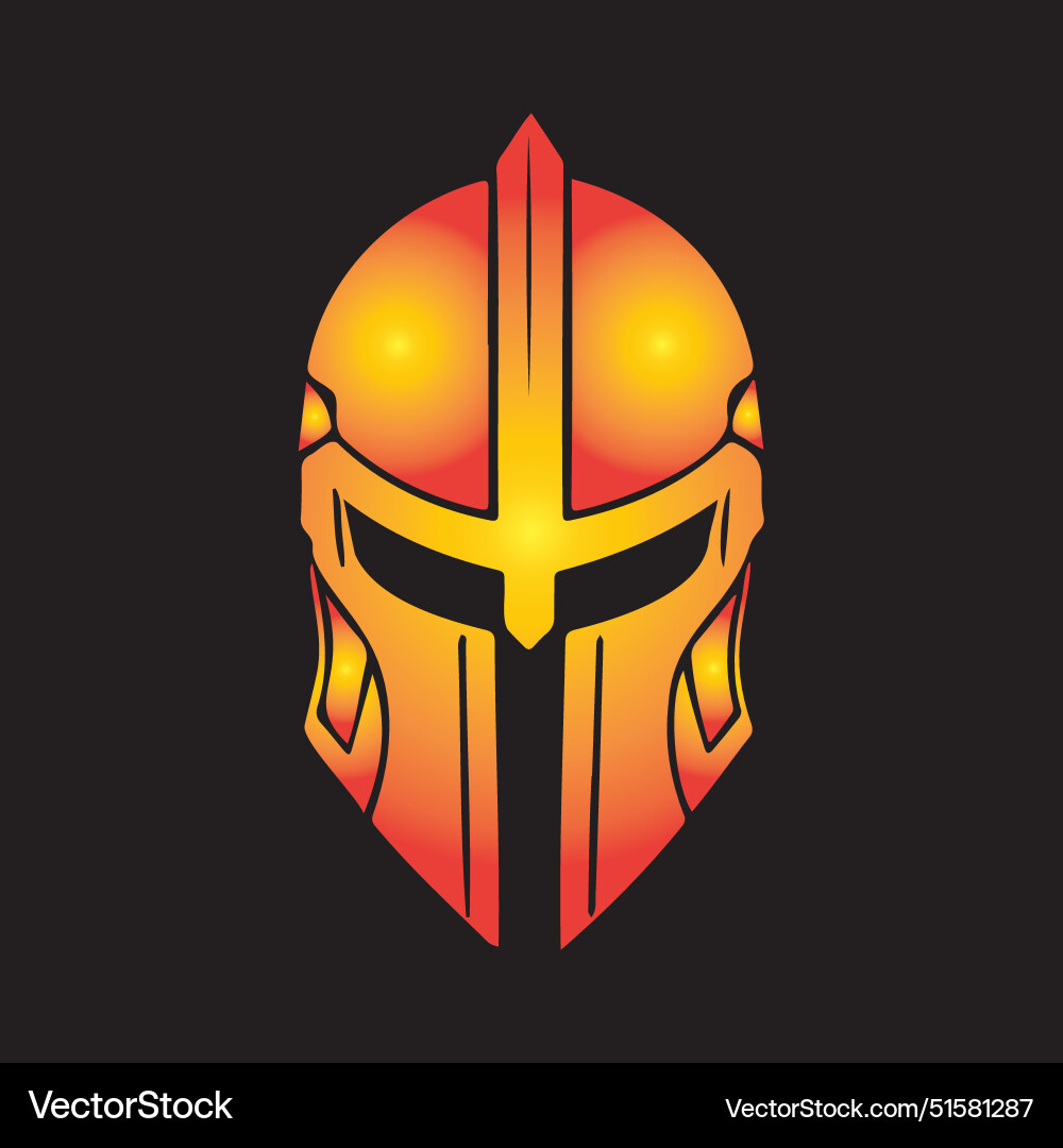 A helmet logo gleaming with an orange glow Vector Image