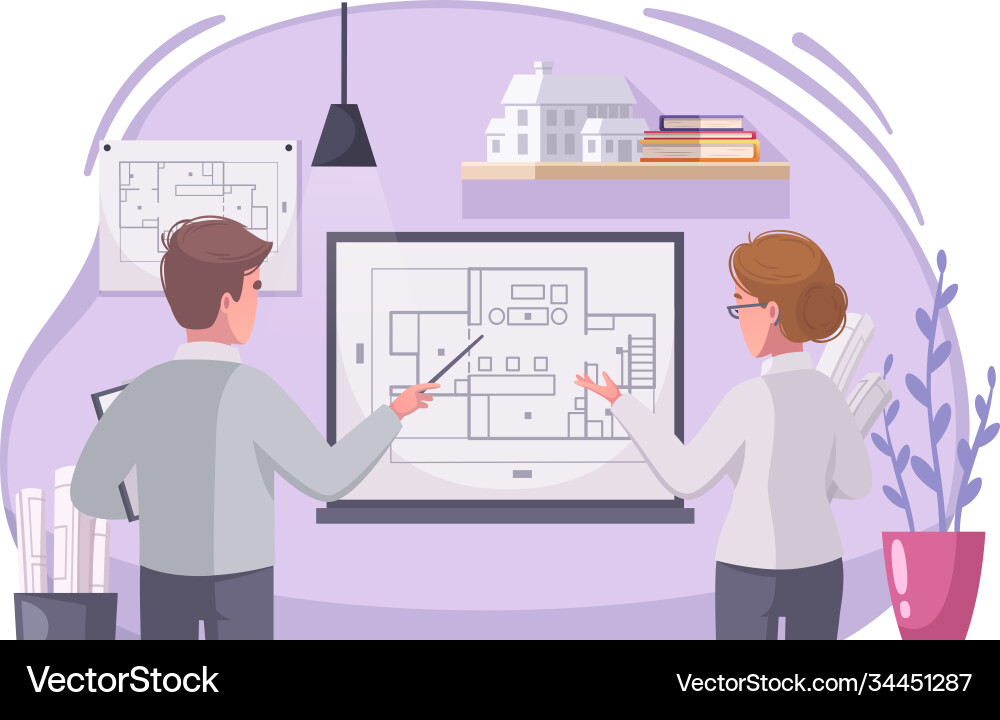 Architect work cartoon composition Royalty Free Vector Image