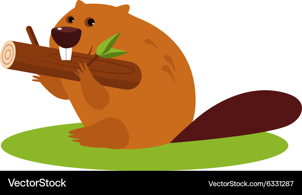 Cartoon beaver with a wood Royalty Free Vector Image