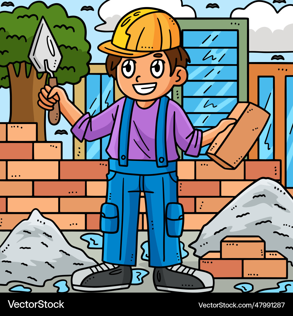 Labor day mason and bricks colored cartoon Vector Image