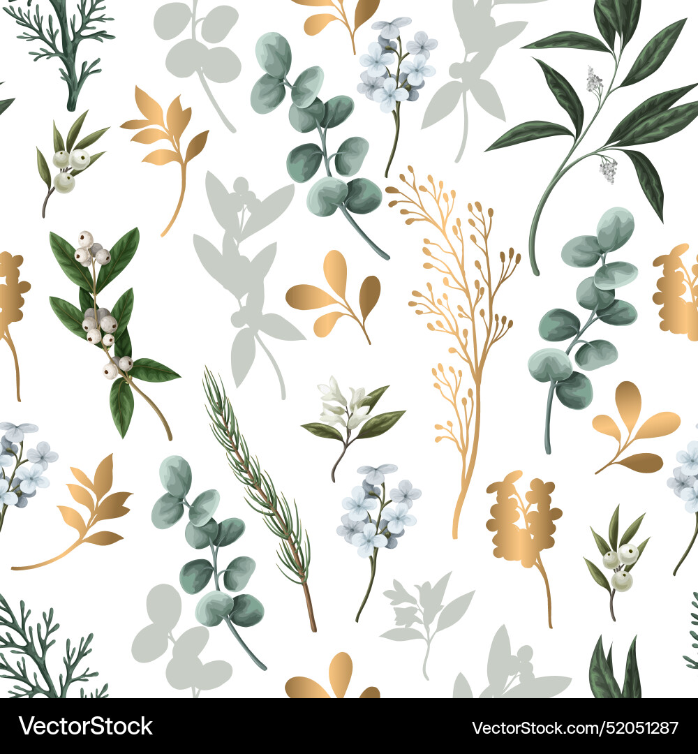 Seamless christmas pattern with green botanical Vector Image