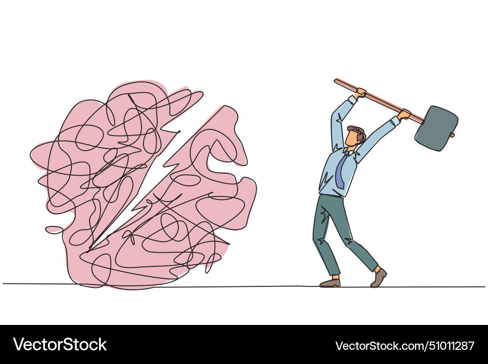 Single one line drawing businessman preparing Vector Image