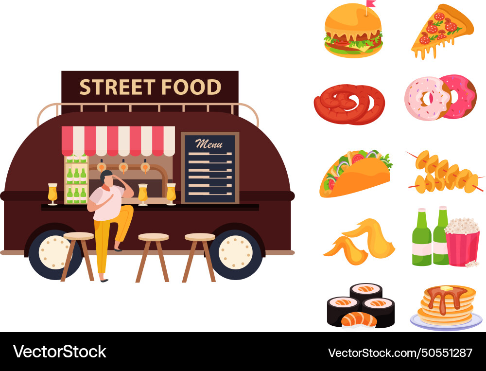 Street food concept Royalty Free Vector Image - VectorStock