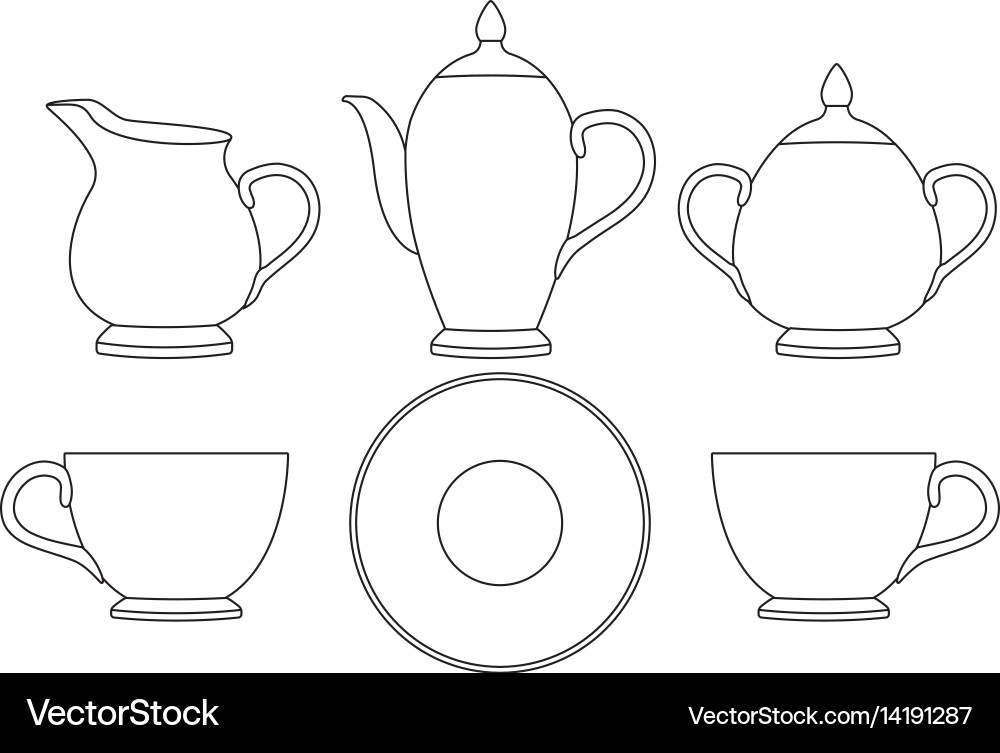 Tea set outline icons Royalty Free Vector Image