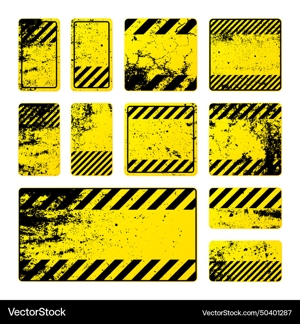 Various yellow grunge warning signs with diagonal Vector Image