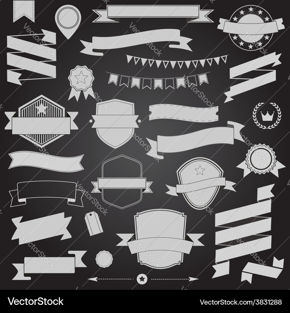 Big set retro design ribbons and badge Royalty Free Vector