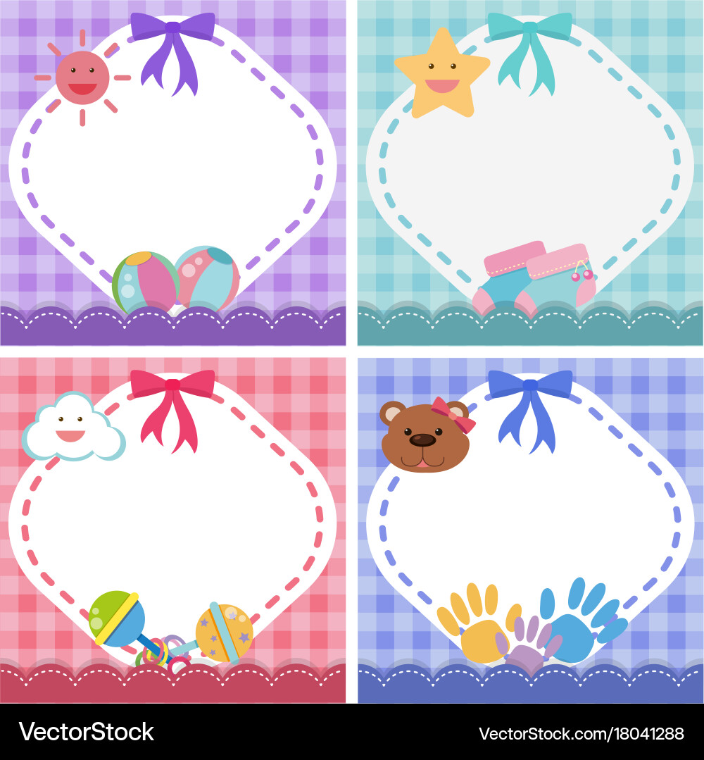 Border template with baby theme in four colors Vector Image