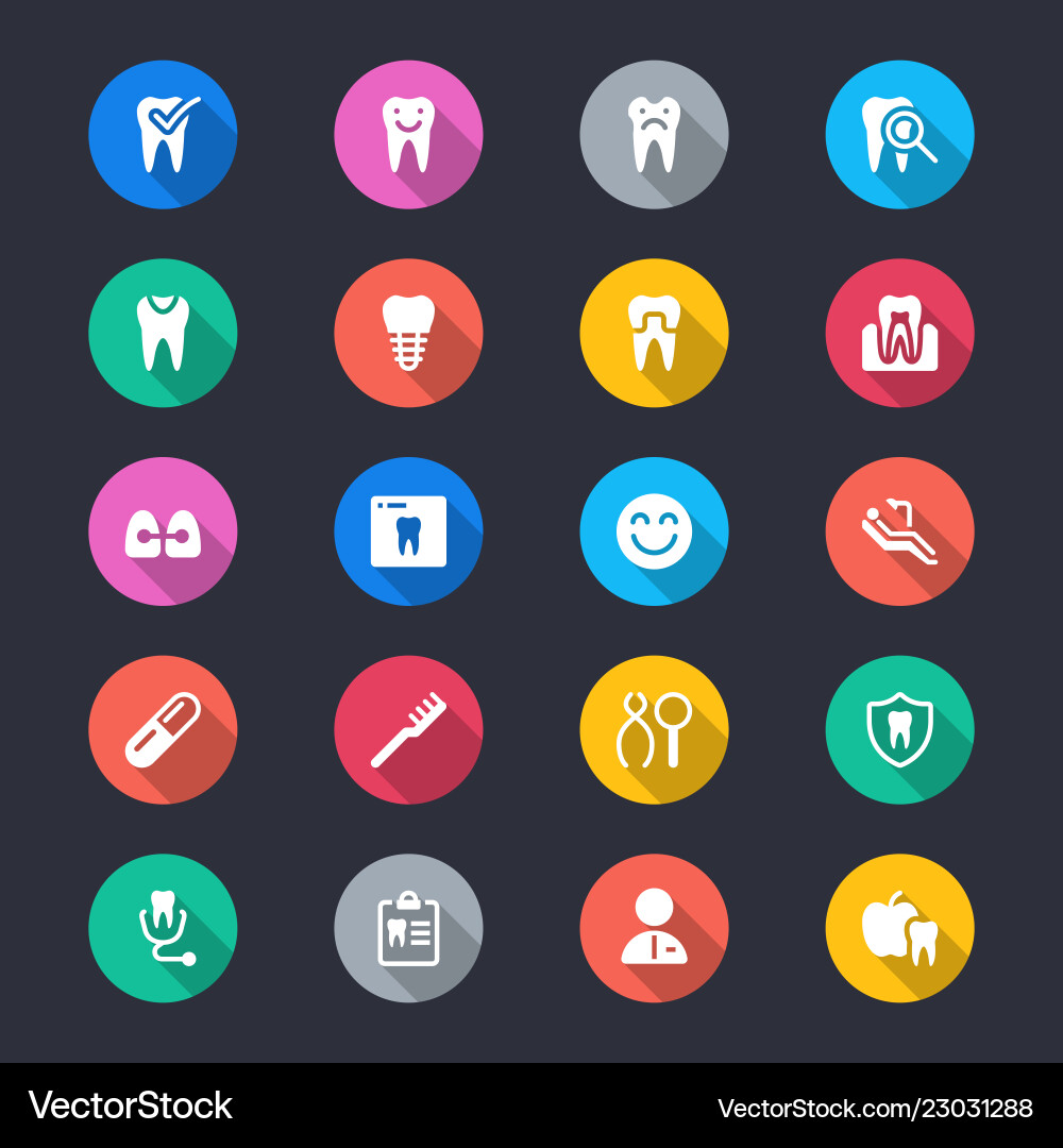Dental Icon Set - Simple Color Royalty Free Vector Image