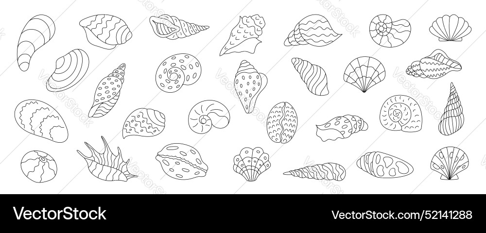 Detailed shells and coral collection Royalty Free Vector