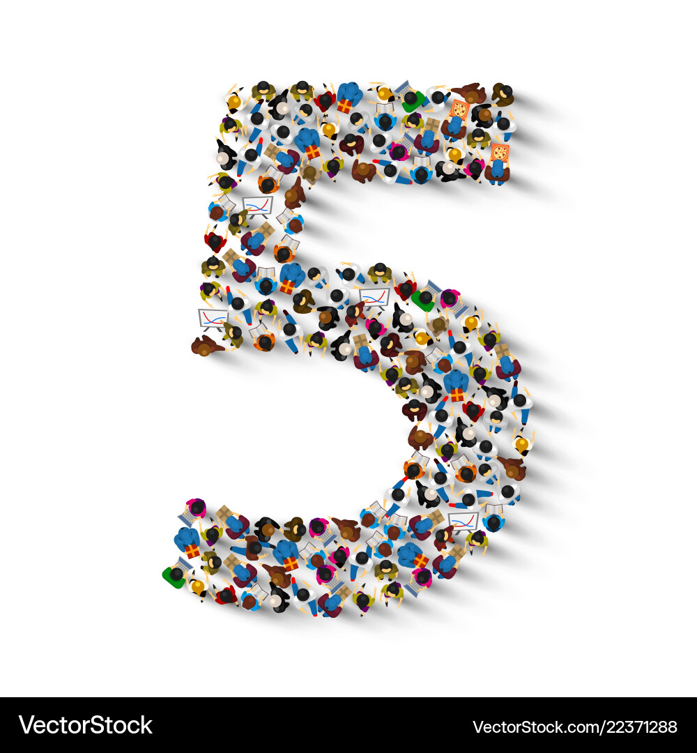 Group of People Forming Number Five Royalty Free Vector