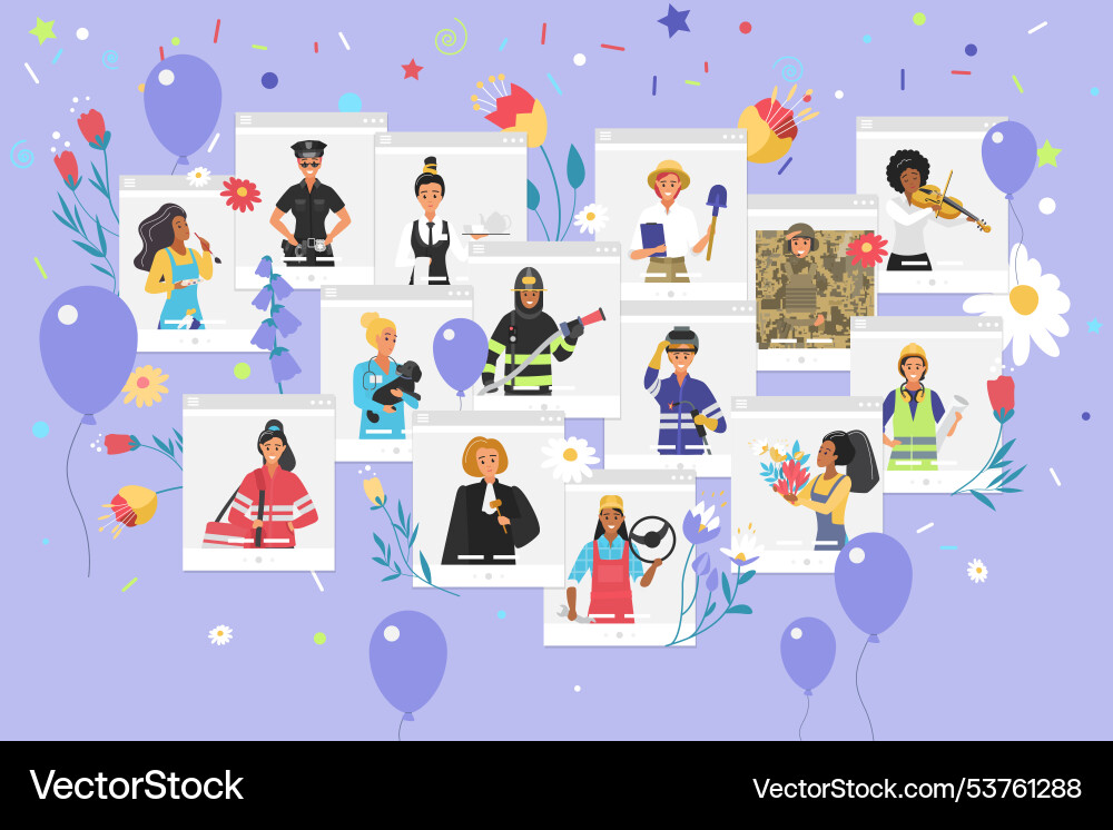 Labor day female characters of different Vector Image