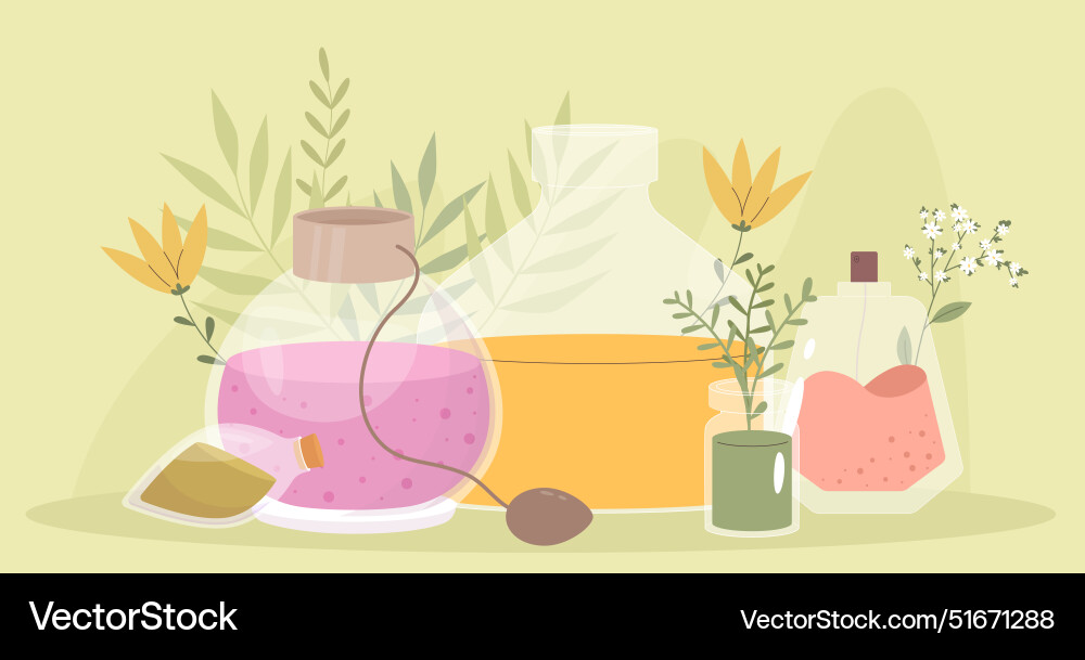 Perfume different fragrances natural aroma oils Vector Image