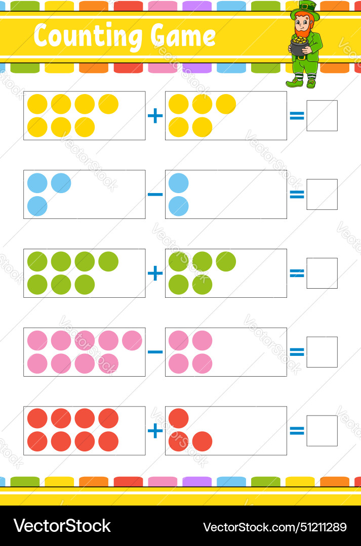 Addition and subtraction task for kids education Vector Image