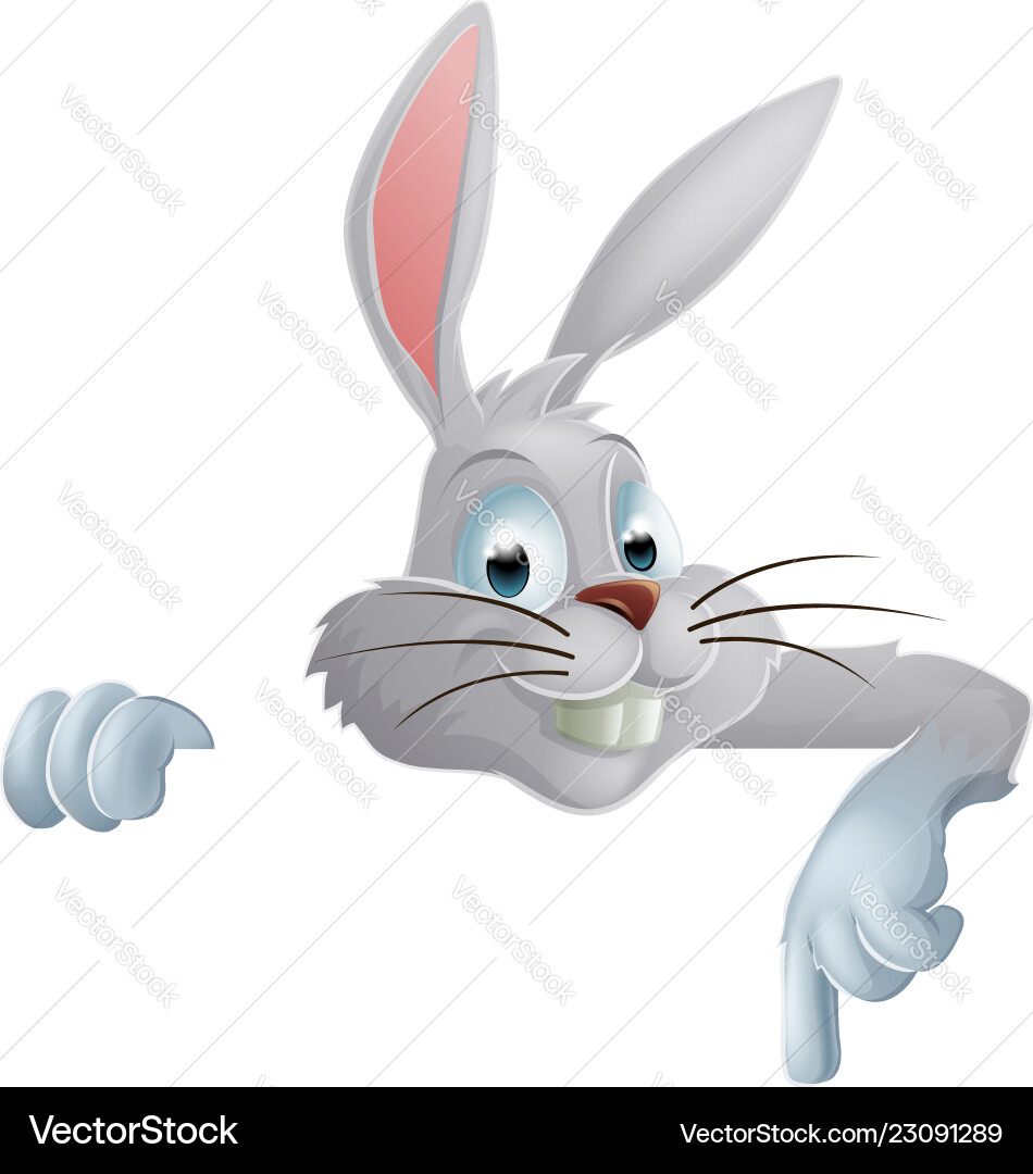 Easter bunny pointing down Royalty Free Vector Image