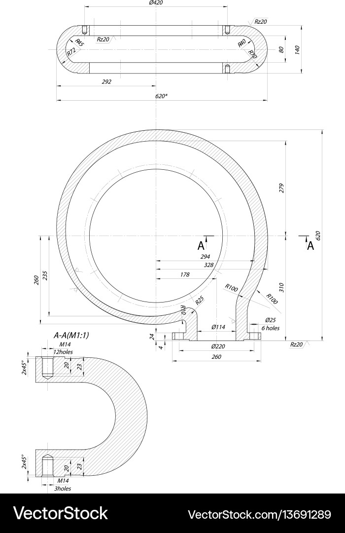 Engineering drawing of components Royalty Free Vector Image