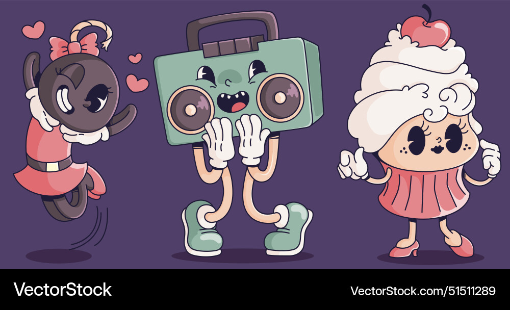 Retro cartoon characters collection Royalty Free Vector
