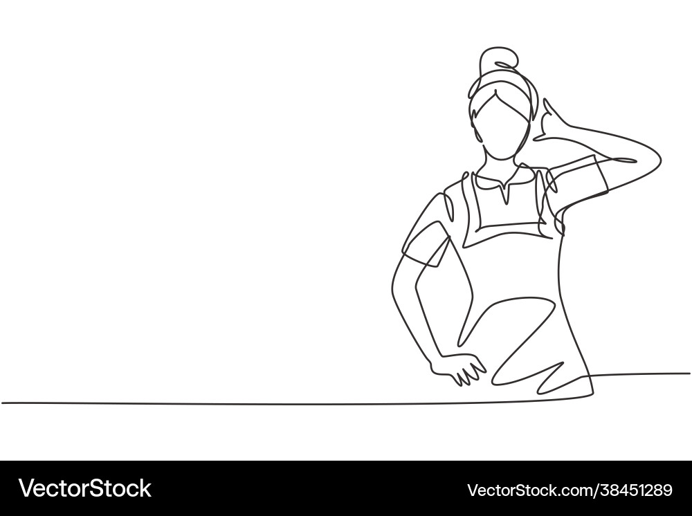 Single one line drawing maid in hotel with call Vector Image