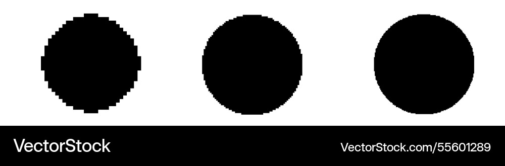 Three black circles in different pixel sizes Vector Image