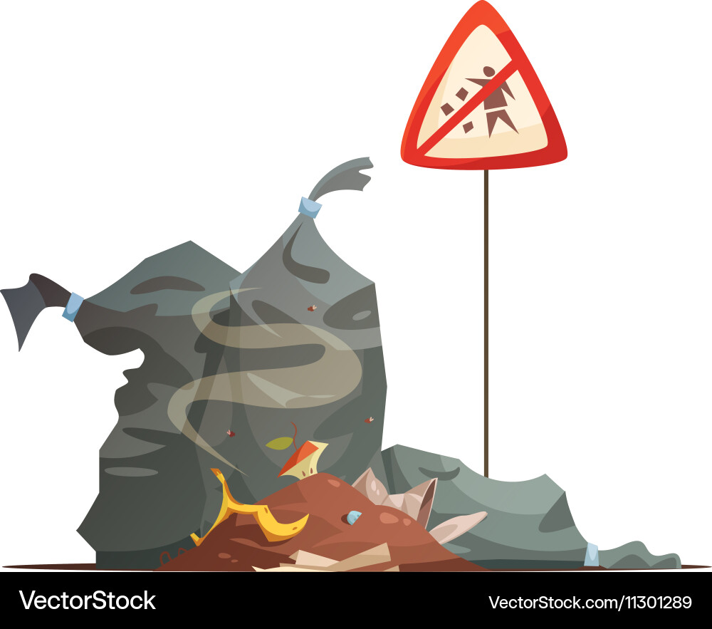 Warning sign garbage disposal cartoon icon Vector Image