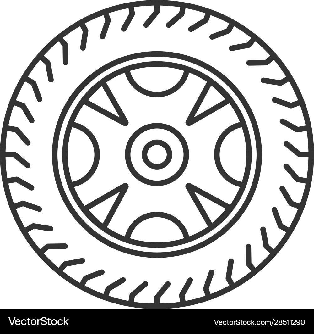 Car rim and tire linear icon Royalty Free Vector Image