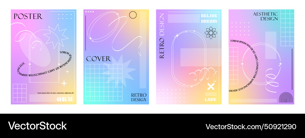 Color Y2k Aesthetic Gradient Brutal Posters Vector Image