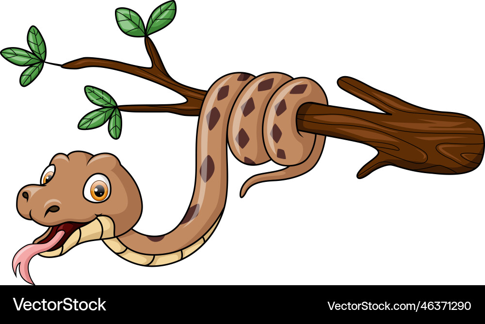 Cute brown snake cartoon on tree branch Royalty Free Vector