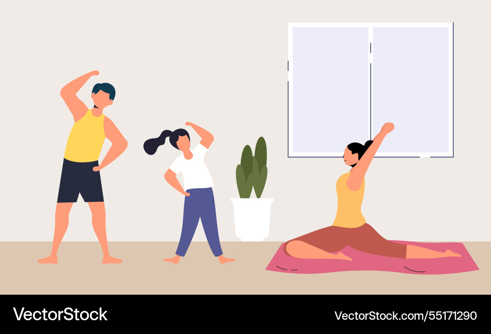 Family spending time doing morning exercise Vector Image