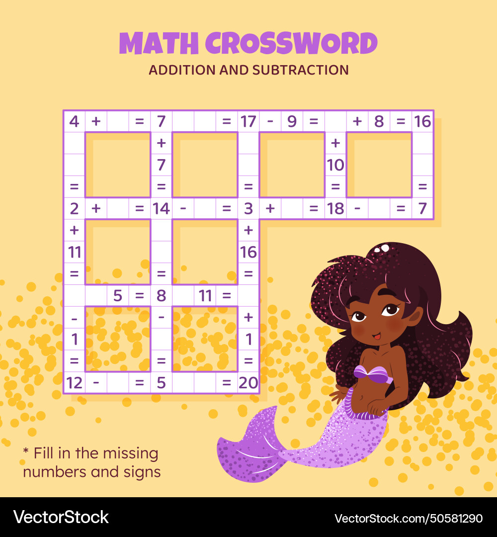 Math crossword puzzle addition and subtraction Vector Image