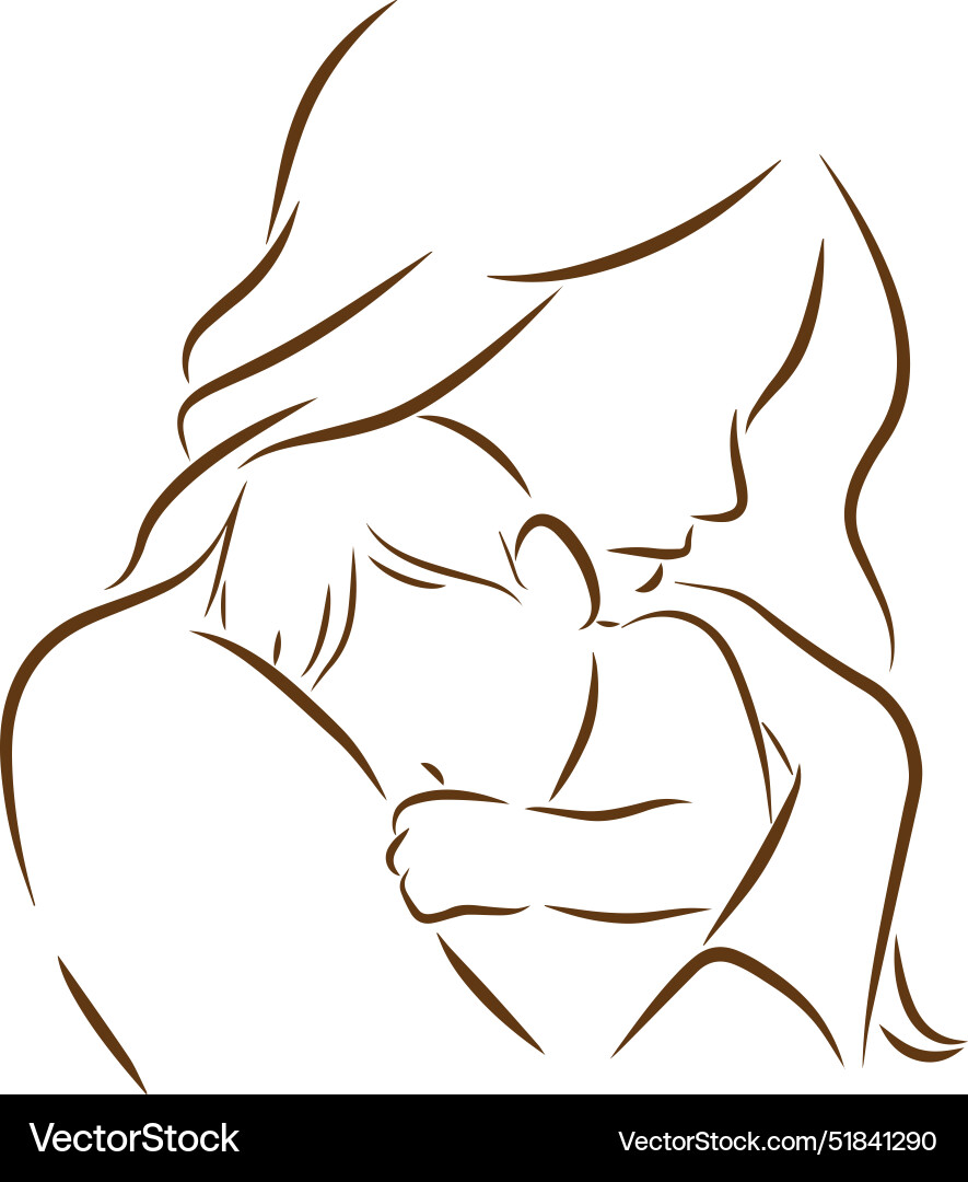 Mother and baby line art Royalty Free Vector Image