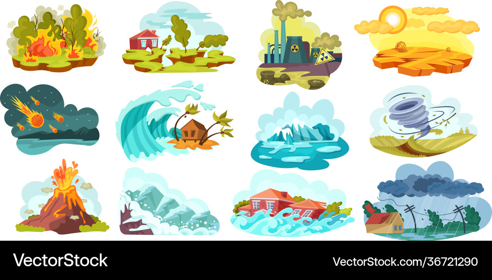 Natural disasters set wild landscape volcanic Vector Image