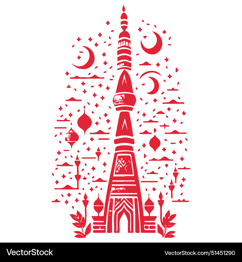 Red minaret ramadan sketch draw Royalty Free Vector Image