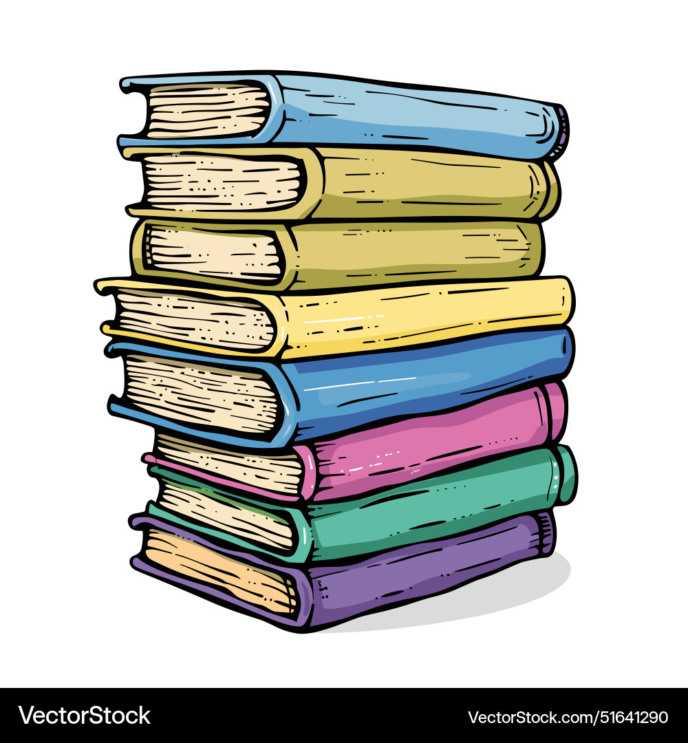 Stacked colorful books handdrawn style Royalty Free Vector