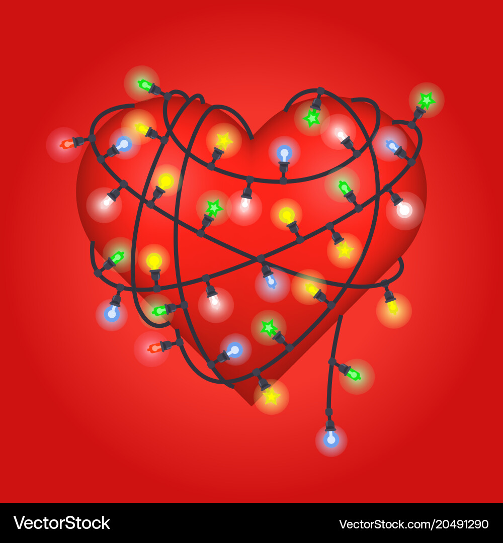 Valentine gift card with heart and lanterns Vector Image