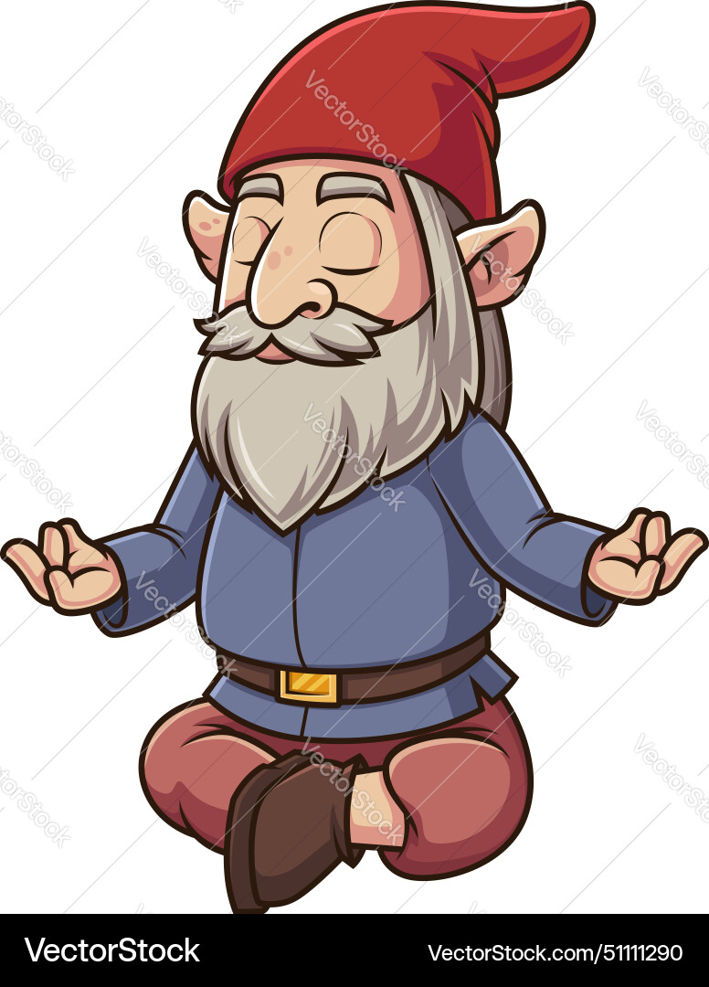 Wise gnome meditating cartoon clip art Royalty Free Vector