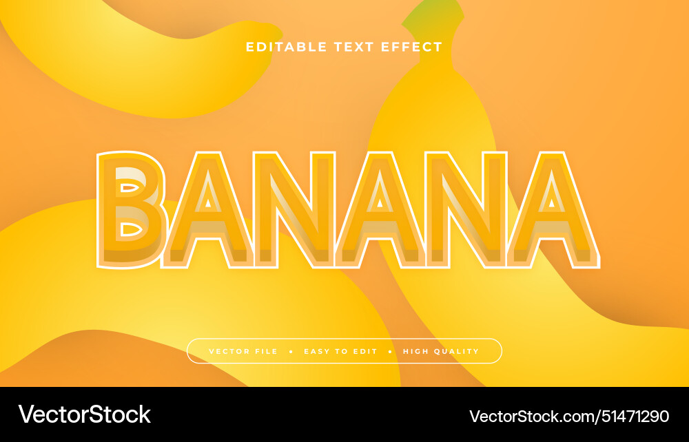 Yellow and orange banana 3d editable text effect Vector Image